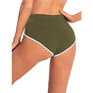 SweatyRocks Women's Sporty Elastic Waist Contrast Binding Mini Biker Shorts Army Green XS