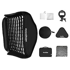 Godox 32"x 32" /80x80cm Foldable Flash Softbox Kit with Grid, S-Type Speedlite Bracket Bowens Mount and Carring Case for Camera Flash Speedlight Studio Portraits,Product Photography,Video Shooting