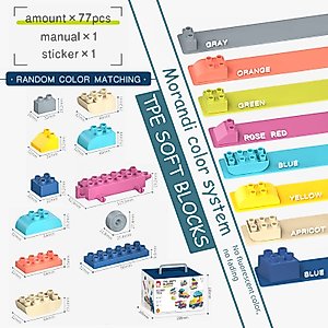 Building Block Sets for Kids, 77PCS Silicone Stacking Blocks STEM Toy Set for Toddlers, Multi-Colored Soft and Chewable Construction Toys,Early Learning Building Teething Toys for Baby(Traffic Series)