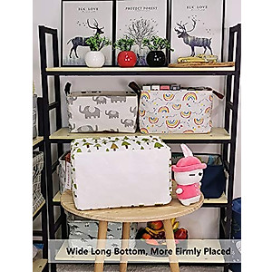 QUEENLALA Rectangular Laundry Hamper/Foldable Nursery Laundry Basket for Organizing/Storage Bin Baskets/Children Toy Office Bedroom/Toy Bin Closet Shelf Baskets（Rec-Green forest）