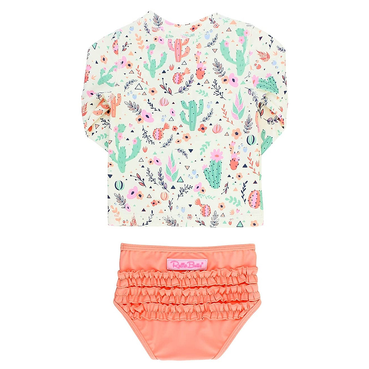 RuffleButts® Baby/Toddler Girls Desert Blossoms Long Sleeve Zipper Rash Guard Bikini - 18-24m