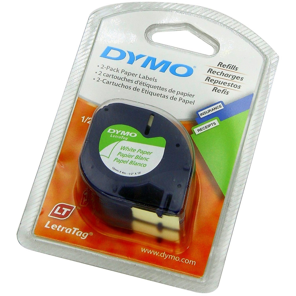 DYMO 2025928 10697 Self-Adhesive Paper Tape for LetraTag Label Makers, White (2 Pack of 2 Piece Each)