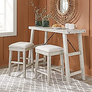 Signature Design by Ashley Carynhurst Coastal Counter Height Dining Table Set with Upholstered Bar Stools, Set of 3, White & Beige