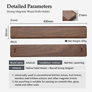 XINZUO Walnut Wood Knife Magnetic Strips 16 Inch, Double Row Round Magnets Magnetic Knife Holder for Wall -Magnetic Knife Bar- Works With Kinds of Kitchen Tools -Space Saver Knife Rack
