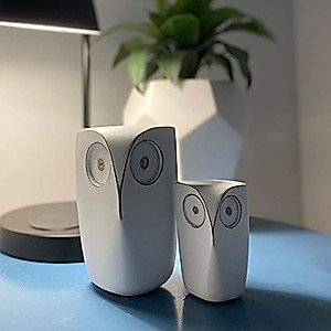 Huey House Wise Owl Decor Statue Sculptures - Set of 2 Small White Resin Figurines, 5¾ & 4 inches high