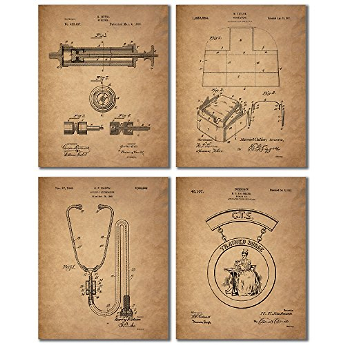 Nurse Patent Prints - Set Of 4 Vintage Wall Art Photos