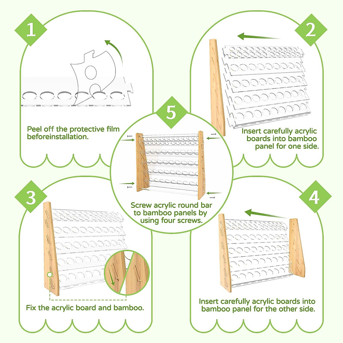 Acrylic Paint Organizer Rack for 60 Bottles, 5 Tiers Bamboo Craft Hobby Paint Holder Storage Paint Rack Display Stand, Pigment Organizer Holder Ink Bottle Stands for Miniature Paint Set