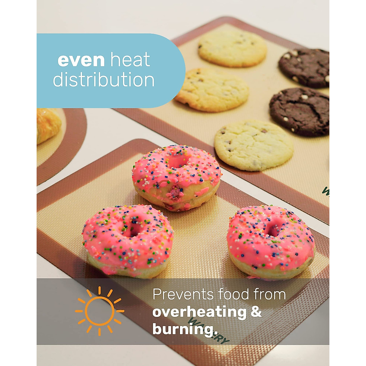 Silicone Baking Mats Set of 3, 1 Half Sheet, 1 Quarter Sheet & 1 Round Nonstick Silicone Mats for Baking - Food Grade Silicone Baking Sheets for Cookies Macarons Bread Pastry Pizza