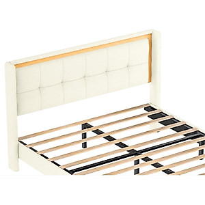Anwick Queen Bed Frame with Headboard,Modern Upholstered Platform Bed Frame Queen Size with Storage Underneath and Wooden Slat for Living Room,Bedroom Heavy Duty (Queen, Beige)