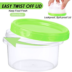 Sieral 36 Pack 8 oz/ 250 ml Freezer Containers with Lids Plastic Twist Top Deli Jars Reusable Freezer Storage Containers for Food Round Wide Mouth Lunch Snacks(Green)