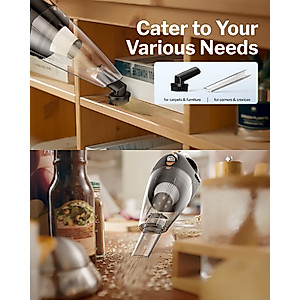 Powools Car Vacuum Cordless Rechargeable - Handheld Vacuum Cleaner High Power with Fast Cahrge Tech, Portable Vacuum with Large-Capacity Battery, Handy Handheld Vac with LED Light, Silver (PL8189)