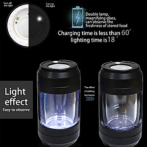 Storage Jar with Herb Grinder Led Light up, Herb Containers with 8x Magnifying Viewing Jar Portable, Storage and Grinding in One Keep Herbs Dry and Fresh (Black)