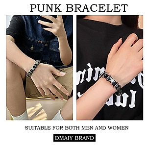 Dmaiy Punk Leather Bracelets Star Studded Bracelet Gothic Rock Bracelets Black Adjustable Cuff Wristband for Women and Men (Black star)