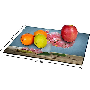 Tempered Glass Cutting Board Still life with pink flowers on wooden table over grunge background Tableware Kitchen Decorative Cutting Board with Non-slip Legs, Serving Board, Large Size, 15" x 11"