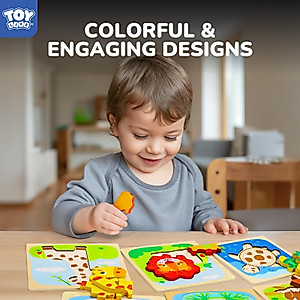 TOY Life Wooden Puzzles for Toddlers 1-3, Animals Toddler Puzzles, Puzzles for Toddlers 2-4, Wood Puzzles Educational Montessori Toys Gifts for 1 2 3 Year Old, Baby Puzzles 12-18, Kids Learning Toy