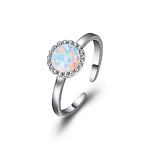 EVER FAITH 925 Sterling Silver Daily Dainty Finger Accessory Prong Setting Round White Opal Adjustable Cuff Ring