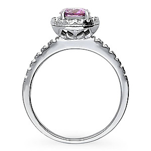 BERRICLE Sterling Silver Halo Purple Round Cubic Zirconia CZ Fashion Ring for Women, Rhodium Plated Size 4