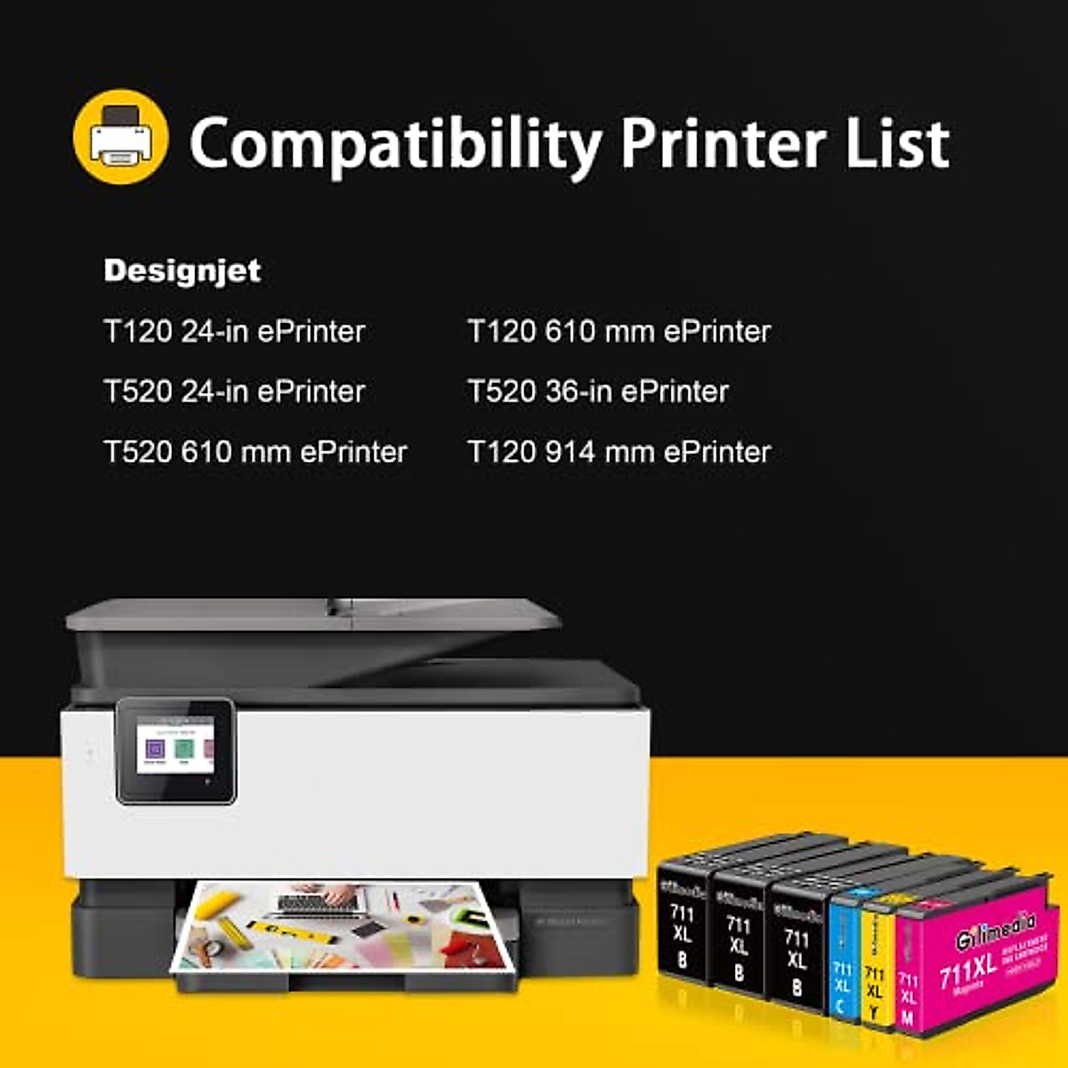 Compatible 711 Ink Cartridges Replacement for HP 711XL Ink Work for HP Designjet T120 T520 24-in 36-in Printer(3 Black, 1 Cyan, 1 Magenta, 1 Yellow, 6-Pack)