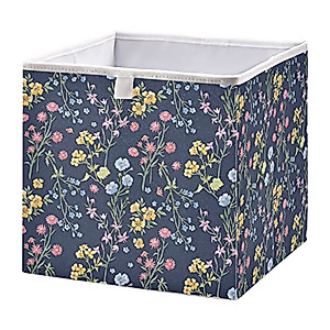 Kigai Colorful Flowers Cube Storage Bins - 11x11x11 In Large Foldable Storage Basket Fabric Storage Baskes Organizer for Toys, Books, Shelves, Closet, Home Decor
