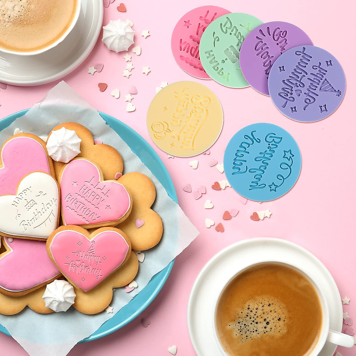 6 Pcs Happy Birthday Fondant Embosser Cookie Stamps 3D Design Cookie Cutters Happy Birthday Fondant Stamp for Party Decorating Fondant Icing Cupcake Cookie Cake (Birthday)