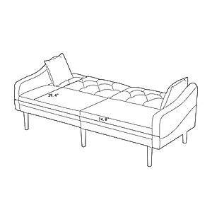 KoiHome Velvet Bed with Adjustable for Backrest, Two Pillows, Modern Couch with Handrail and Wood Legs, Upholstered Loveseat for Living, Bedroom,Office,Waiting Room, Grey, Futon Sleeper Sofa