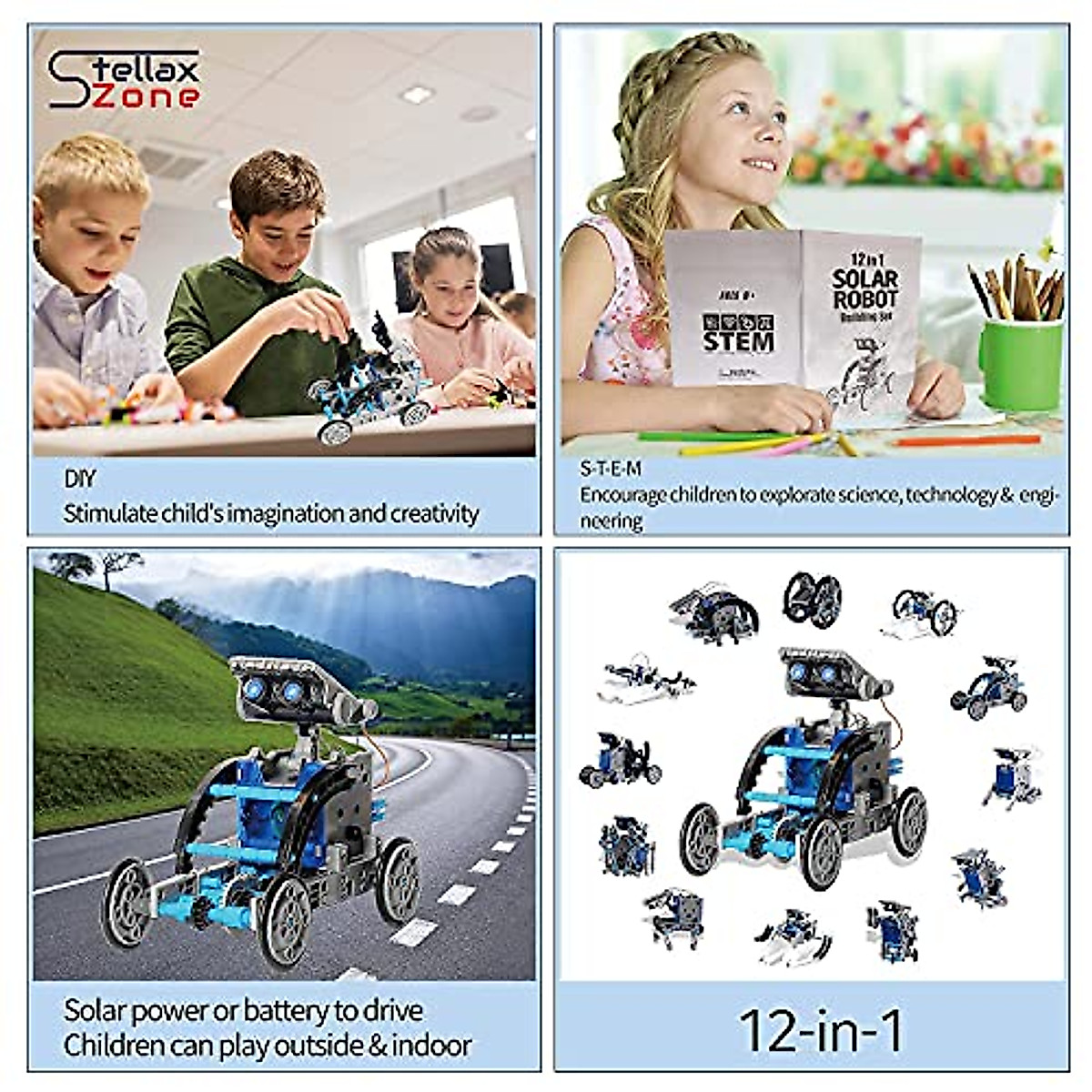 STELLAX ZONE 12 in 1 Solar Robot Kit, Building Robots for Kids 8-12 Year Olds Boys Girls Gifts, 190 Pcs STEM Education Science Toys Robotics Kits
