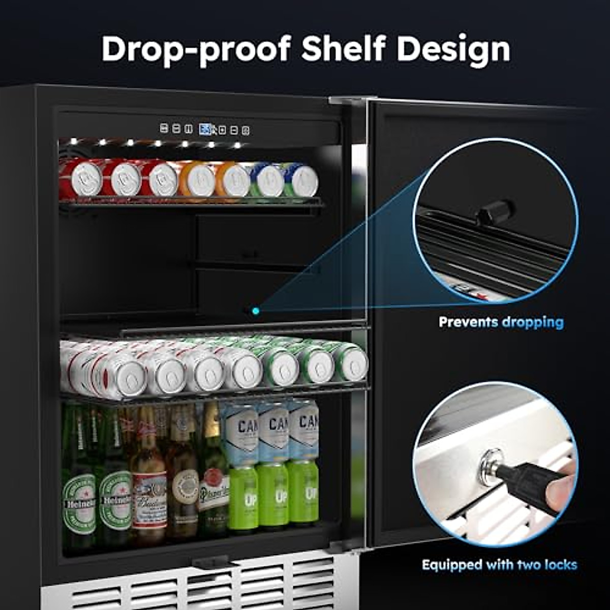 24 Inch Beverage Refrigerator, 190 Cans Built-in/Freestanding Beverage Cooler, Digital Memory Under Counter Beer Fridge with Glass Door, Safety Locks, Removeable Racks (Glass Door)