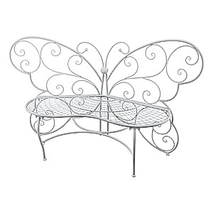 Alpine Corporation 62"L Indoor/Outdoor 2 Person Metal Butterfly Shaped Garden Bench, White