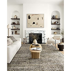 Loloi Layla Collection, LAY-13, Antique/Moss, 9'-6" x 14', .13" Thick, Area Rug, Soft, Durable, Vintage Inspired, Distressed, Low Pile, Non-Shedding, Easy Clean, Printed, Living Room Rug