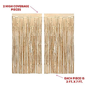 xo, Fetti Party Decorations Matte Gold Fringe Foil Curtain - Set of 2 | Bachelorette, Bridal Shower Backdrop, Wedding, Birthday Photo Booth