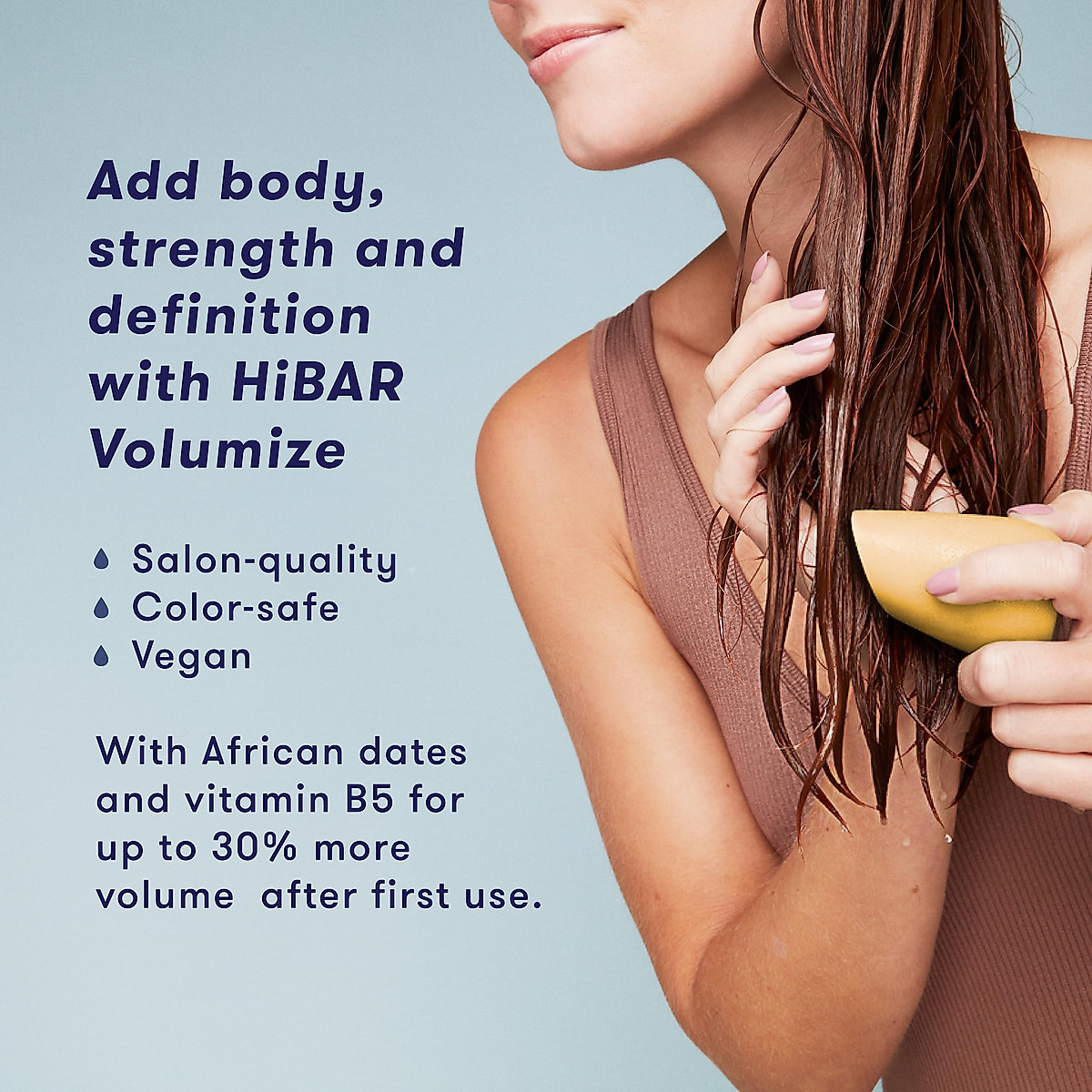 HiBAR - Volumize Conditioner Bar - For Thin & Flat Hair - Add Body, Definition & Volume - With African Dates & Vitamin B5 - Plastic-Free - Soap, Paraben & Sulfate-Free -Color Safe & Vegan -1 Solid Bar