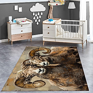 Generic Washable Area Rugs 2x3 Animal Bighorn Ram Non Slip Rug Low Pile Rug Floor Carpet Printed Area Rug Soft Area Rug for Living Room Bedroom Dinning Room Kitchen Indoor