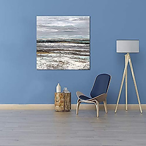Yihui Arts Seascape Wall Art - Abstract Coastal Artwork Picture - Beach Oil Painting on Wrapped Canvas Art for Living Room Bedroom Office Decor