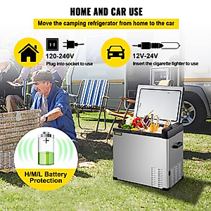 VEVOR 12 Volt Refrigerator, Portable Refrigerator (-4℉~68℉) With APP Control Car Compressor Fridge Cooler 12V/24V DC and 110-220V AC For Camping, Road Trip, Boat, Skincare, Outdoor and Home (53 Quart)