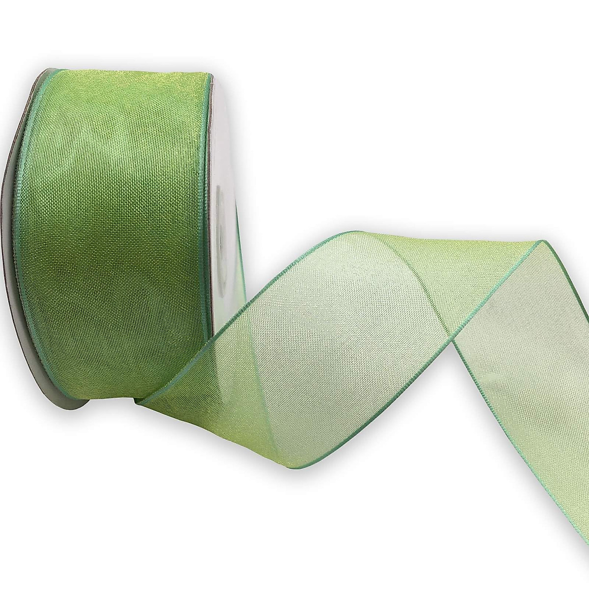 XMRIBBON Apple Green Sheer Organza Ribbon Wired 1-1/2 Inch X 25 Yards for Spring Gift Package Wrapping,Wedding,Party Decoration
