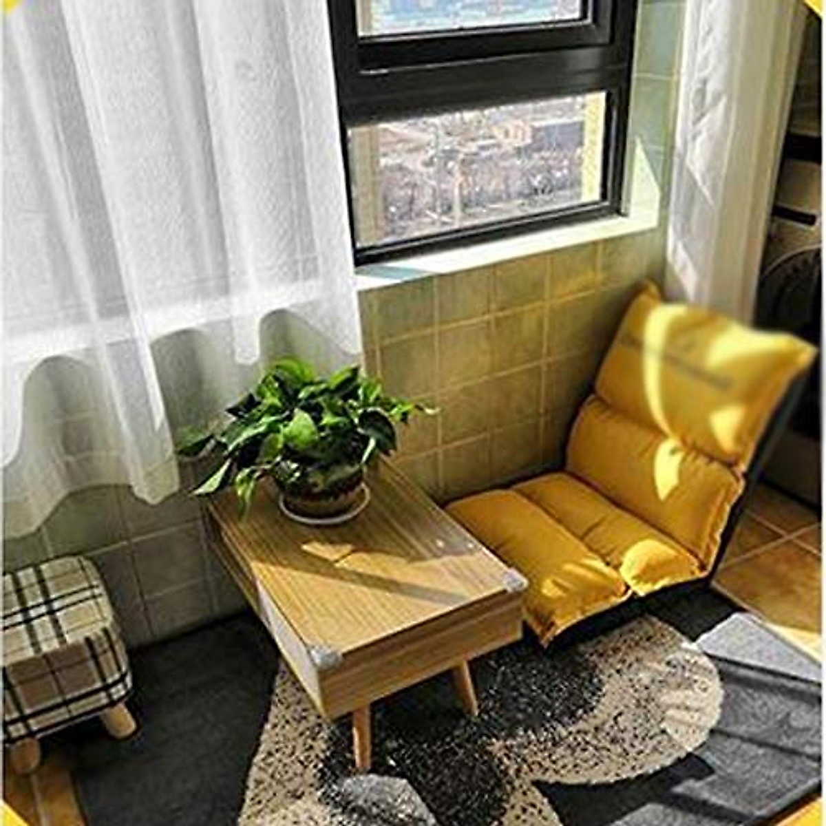 TKFDC Lazy Sofa, Tatami Single Balcony Bedroom Small Sofa Folding Bed Recliner, Lemon Yellow