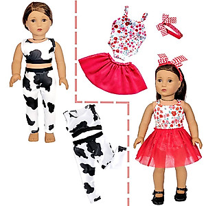 HOAKWA 18 inch Doll Clothes and Accessories fit American 18'' Dolls - Including 10 Complete Set of 18 inch American Doll Clothes Outfits Dress with Unicorn Hair Clips, Hair Bands, Underwear