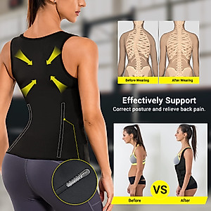 TrainingGirl Women Sweat Vest Waist Trainer Trimmer Belt Weight Loss Hot Sauna Suit Zipper Workout Tank Tops Slim Body Shaper (Black, Large)