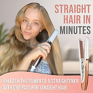 Lily England Hair Straightener and Curler, Adjustable Temperature, Dual Voltage 1 Inch Ceramic Rose Gold Flat Iron, Hair Straightener Curling Iron in One