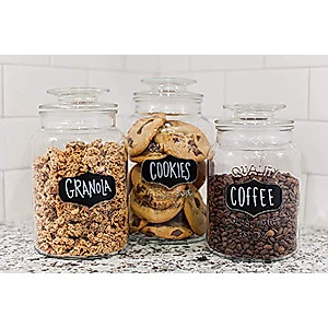 Godinger Airtight Glass Canisters Set of 3 - Round Clear Storage Containers with Sealed Lids, Chalkboard Jar Set of 3, Chalk Included – Perfect Housewarming Gift