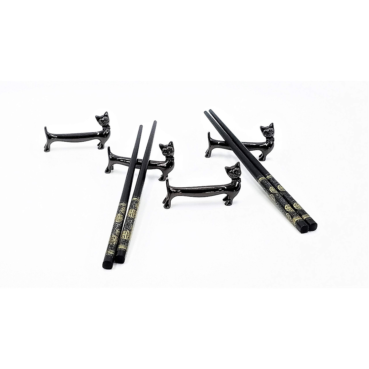 Cat Chopstick Rest Stainless Steel Spoon Fork and Knife Rests (Black)