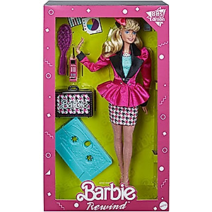 Barbie Rewind 80s Edition Career Girl Doll (11.5-in Blonde) Wearing Blazer, Houndstooth Skirt & Accessories, with Cassette Tape Doll Stand, Gift for Collectors