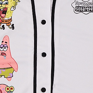 SpongeBob SquarePants Ladies Baseball Jersey - Spongebob, Mr Krabs, Squidward, Patrick Star - Mesh Button Down Baseball Jersey (White Baseball, X-Small)