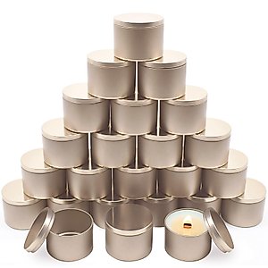 YJHSS Candle Tins 8 OZ, Set of 24 Premium Matte Full Rose Gold Candle Jars for Candle Making, 8oz Candle Tin with Lids for Candle Making, Bulk Empty Candle Containers for Small Business - Gold