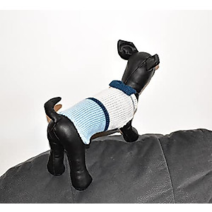 Tiny Dog Sweater Small Boy Teacup Dog Clothes Male Yorkie Chihuahua Clothing Mini Shih Tzu Outfit Pug Male - Knitted Puppy Costume with Ribbon Blue White (XXXS)