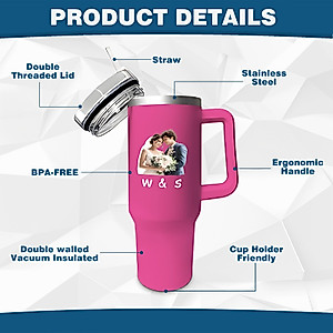 Personalized 41oz Photo Tumbler with Handle & Straw Lid Custom Coffee Tumbler Stainless Steel Travel Mugs,Customized Picture Water Bottle for Woman Man Birthday Halloween Personalized Gifts