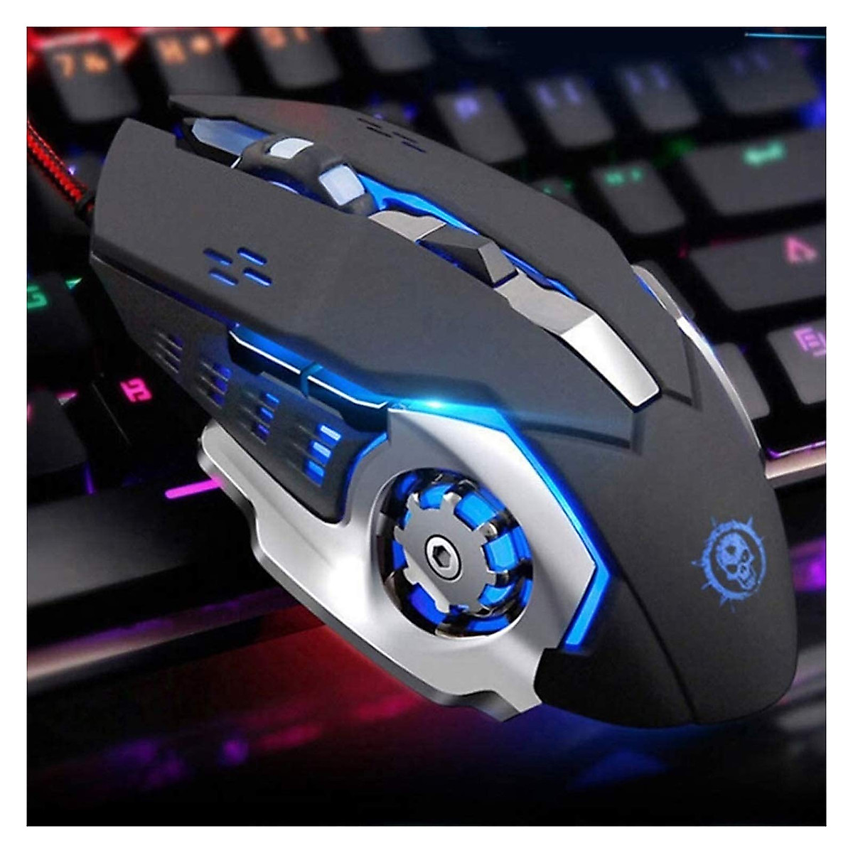 RGB Gaming Keyboard and Backlit Mouse and Het Combo USB Wired Backlit Keyboard LED Gaming Keyboard Mouse Set Het with Microphone for Laptop PC Computer Game and Work