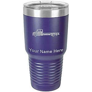 LaserGram 30oz Vacuum Insulated Tumbler Mug, Flat Bed Tow Truck, Personalized Engraving Included (Dark Purple)