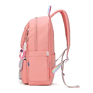 LISINUO Kids Backpacks for Girls Backpack School Bookbag for Teenage Cute Book Bag Send Pendant (Pink)