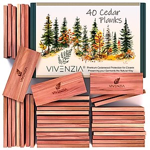 Vivenzia Cedar Blocks for Clothes Storage -40 Planks- Aromatic Cedar Blocks for Closet, Cedar Planks for Closets
